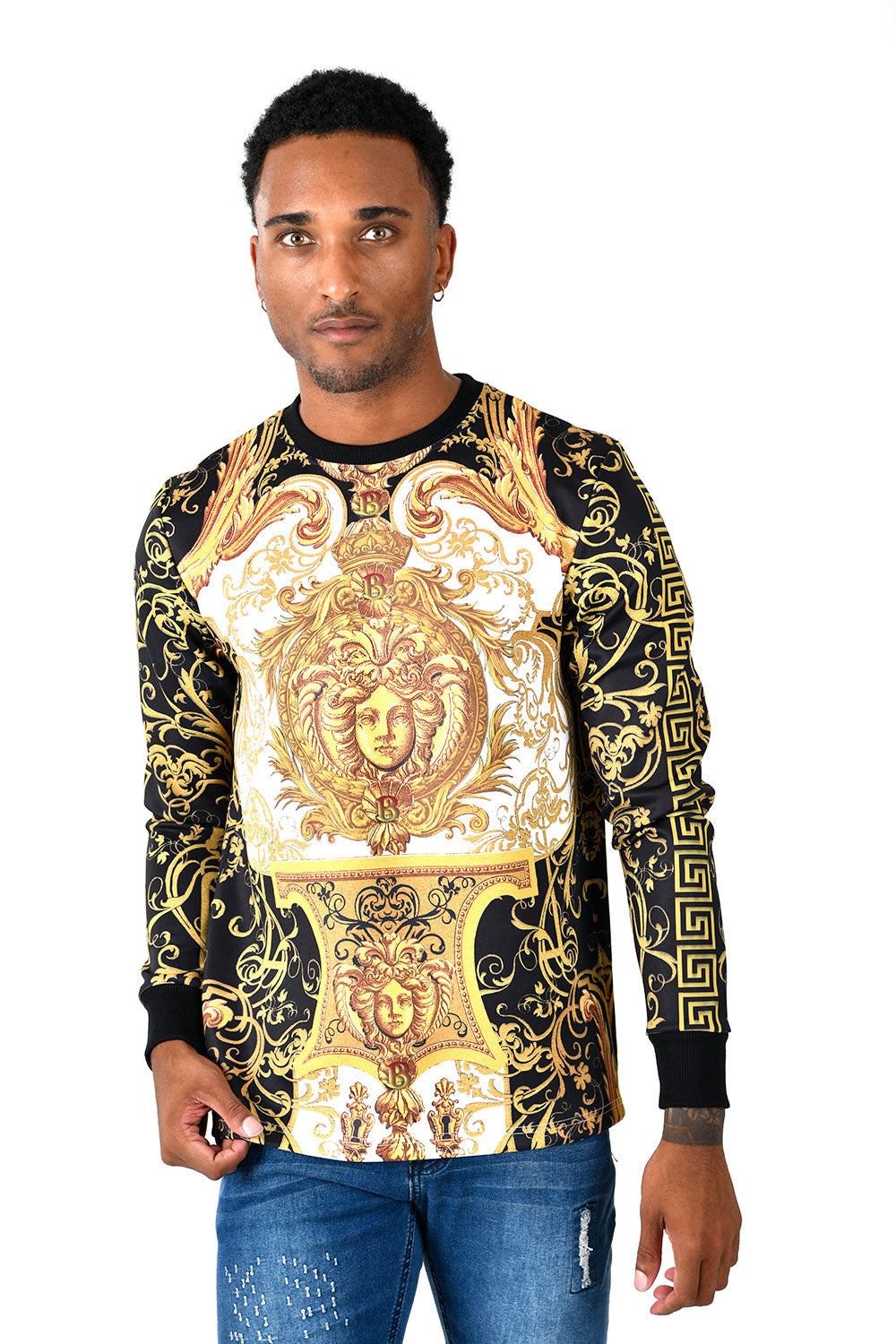 BARABAS men's Baroque Greek Pattern Medusa Crew Neck Sweatshirt LV128 ...